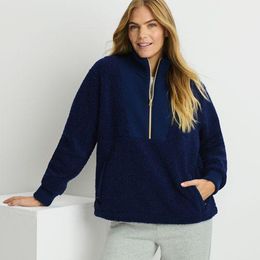 LANDS' END Teddy-Pullover mit Rei&szlig;verschluss, Damen,  Blau, Polyester, by Lands' End