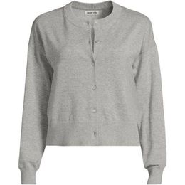 LANDS' END Kurzer Feinstrick-Cardigan aus Baumwolle f&uuml;r Damen, Damen, size: regular, Grau, Baumwolle, by Lands' End