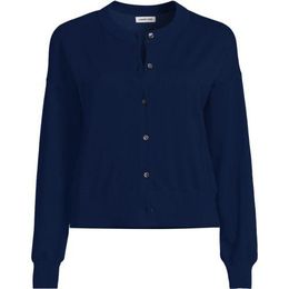 LANDS' END Kurzer Feinstrick-Cardigan aus Baumwolle f&uuml;r Damen, Damen, size: regular, Blau, Baumwolle, by Lands' End