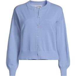 LANDS' END Kurzer Feinstrick-Cardigan aus Baumwolle f&uuml;r Damen, Damen, size: regular, Blau, Baumwolle, by Lands' End