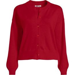 LANDS' END Kurzer Feinstrick-Cardigan aus Baumwolle f&uuml;r Damen, Damen, size: regular, Rot, Baumwolle, by Lands' End