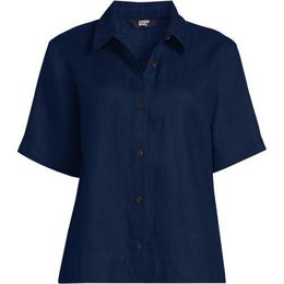 LANDS' END Premium Reinleinen-Hemd mit kurzen &Auml;rmeln f&uuml;r Damen, Damen, size: regular, Blau, Leinen, by Lands' End