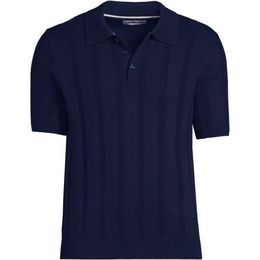 LANDS' END Kurz&auml;rmeliges Poloshirt aus Baumwolle/Seidenmix, Herren,  Blau, by Lands' End