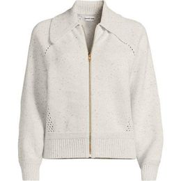 LANDS' END Baumwoll-Zippercardigan mit gro&szlig;em Kragen DRIFTER, Damen,  Braun, Baumwolle, by Lands' End