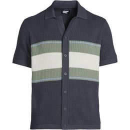 LANDS' END Strick-Poloshirt mit Knopfleiste, Herren,  Blau, Viskose/Baumwoll-Mischung/Nylon-Mischung, by Lands' End