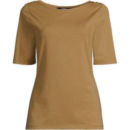 LANDS' END Supima T-Shirt mit U-Boot-Ausschnitt und gekn&ouml;pfter Schulter f&uuml;r Damen, Damen, size: regular, Gelb, Baumwolle, by Lands' End