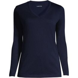 LANDS' END Supima&reg; Langarm-Shirt mit V-Ausschnitt f&uuml;r Damen in Plus-Gr&ouml;&szlig;e, Damen, size: plus, Blau, Baumwolle, by Lands' End