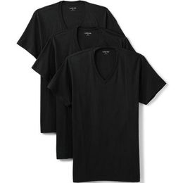 LANDS' END Kurzarm-Shirt mit V-Ausschnitt (3er-Set), Herren,  Schwarz, Baumwolle, by Lands' End