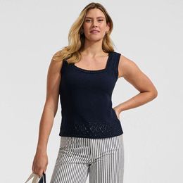 LANDS' END Feinstrick-Top mit Ajourdetails f&uuml;r Damen, Damen, size: regular, Blau, Baumwoll-Mischung/Polyester-Mischung, by Lands' End