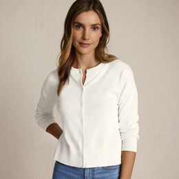 LANDS' END Kurzer Feinstrick-Cardigan aus Baumwolle f&uuml;r Damen, Damen, size: regular, Elfenbein, Baumwolle, by Lands' End
