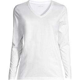 LANDS' END Supima&reg; Langarm-Shirt mit V-Ausschnitt f&uuml;r Damen in Plus-Gr&ouml;&szlig;e, Damen, size: plus, Wei&szlig;, Baumwolle, by Lands' End