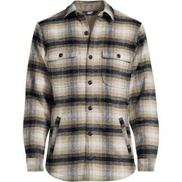 LANDS' END Hemdjacke aus geb&uuml;rstetem Flanell und Stepp, Herren,  Schwarz, Woll-Mischung/Polyester-Mischung, by Lands' End