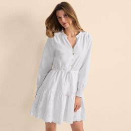 LANDS' END Minikleid mit Lochstickerei f&uuml;r Damen in Petite-Gr&ouml;&szlig;e, Damen, size: petite, Wei&szlig;, Baumwolle, by Lands' End