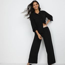 LANDS' END Satinhose mit Streifenbund f&uuml;r Damen, Damen, size: regular, Schwarz, Polyester, by Lands' End