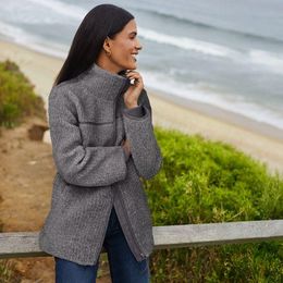 LANDS' END Sherpa-Fleecejacke, Damen,  Grau, Polyester, by Lands' End