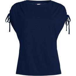 LANDS' END Leinenmix-Shirt mit geraffter Schulter, Damen,  Blau, Leinen/Viskose, by Lands' End