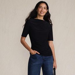 LANDS' END Silk Knit Gerafftes Shirt mit ellbogenlangen &Auml;rmeln, Damen,  Schwarz, Polyester-Mischung, by Lands' End