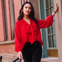 LANDS' END Schluppenbluse f&uuml;r Damen, Damen, size: regular, Rot, Polyester/Viskose, by Lands' End