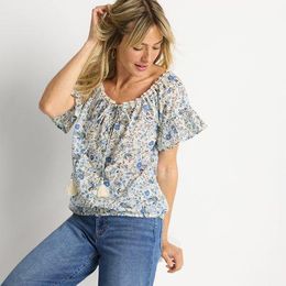 LANDS' END Baumwollbluse mit R&uuml;schen&auml;rmeln f&uuml;r Damen, Damen, size: regular, Blau, Baumwolle, by Lands' End