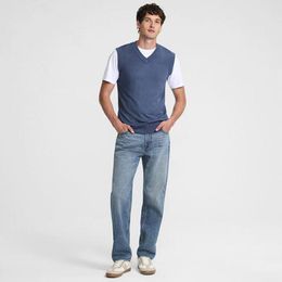 LANDS' END CashTouch Feinstrick-Pullunder, Herren,  Blau, Polyester, by Lands' End