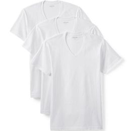 LANDS' END Kurzarm-Shirt mit V-Ausschnitt (3er-Set), Herren,  Wei&szlig;, Baumwolle, by Lands' End