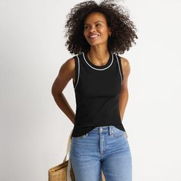 LANDS' END Geripptes, &auml;rmelloses Top mit Kontrast-Besatz f&uuml;r Damen, Damen, size: regular, Schwarz, Baumwolle/Baumwoll-Mischung, by Lands' End
