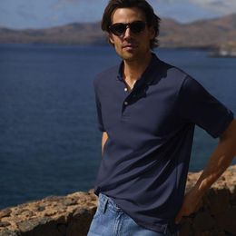 LANDS' END Supima Kurzarm-Polo, Classic Fit, Herren,  Blau, Baumwolle, by Lands' End