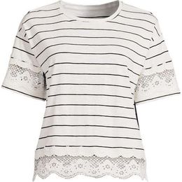 LANDS' END Flammgarn-Shirt mit Bord&uuml;ren, Damen,  Wei&szlig;, Baumwolle, by Lands' End
