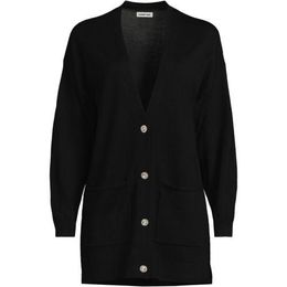 LANDS' END Merino-Cardigan mit Strasskn&ouml;pfen, Damen,  Schwarz, Wolle, by Lands' End