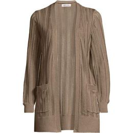 LANDS' END Langer offener Soft Flow Ajour-Cardigan aus Leinenmix f&uuml;r Damen, Damen, size: regular, Elfenbein, Baumwolle/Leinen/Lyocell (Viskose), by Lands' End