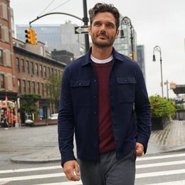 LANDS' END Hemdjacke aus Piqu&eacute;, Herren,  Blau, Polyester-Mischung, by Lands' End