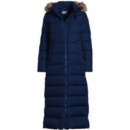 LANDS' END Maxi-Daunenmantel mit Kapuze, Damen,  Blau, Polyester, by Lands' End