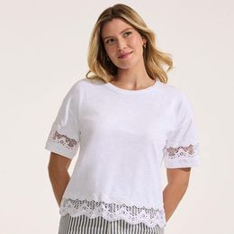 LANDS' END Flammgarn-Shirt mit Bord&uuml;ren f&uuml;r Damen, Damen, size: regular, Wei&szlig;, Baumwolle, by Lands' End
