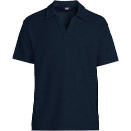 LANDS' END Jacquard-Shirt mit V-Ausschnitt, Herren,  Blau, Baumwolle/Polyester, by Lands' End