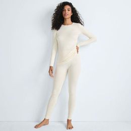 LANDS' END Stretch-THERMASKIN-Oberteil mit Rundhalsausschnitt f&uuml;r Damen, Damen, size: regular, Elfenbein, Elasthan/Polyester-Mischung, by Lands' End