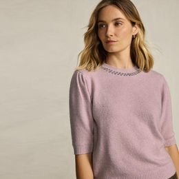 LANDS' END Kurzarm-Pullover Wool Touch mit Strassverzierung f&uuml;r Damen, Damen, size: regular, Elfenbein, Wolle/Polyester/Viskose, by Lands' End