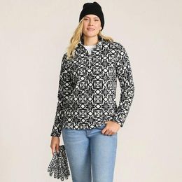 LANDS' END Gemusterter Fleece-Pullover mit Rei&szlig;verschluss, Damen,  Schwarz, Polyester, by Lands' End