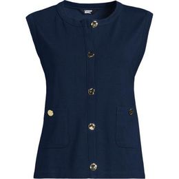 LANDS' END Feinstrick-Top mit Metallkn&ouml;pfen f&uuml;r Damen, Damen, size: regular, Blau, Polyester/Viskose/Polyester-Mischung, by Lands' End