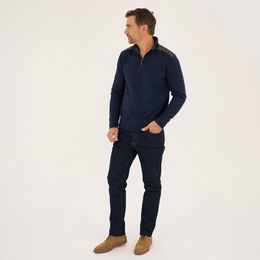 LANDS' END Harris Tweed Rippstrick-Pullover mit Rei&szlig;verschluss, Herren, size: regular, Blau, Baumwolle/Polyester/Baumwoll-Mischung, by Lands' End