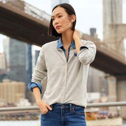 LANDS' END Kaschmir-Cardigan mit rundem Ausschnitt in Petite-Gr&ouml;&szlig;e, Damen, size: petite, Grau, Kaschmir, by Lands' End