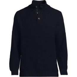 LANDS' END Strukturierter Troyer-Pullover Drifter, Herren,  Blau, Baumwolle, by Lands' End