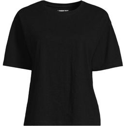 LANDS' END Kastiges Flammgarnshirt mit kurzen &Auml;rmeln, Damen,  Schwarz, Baumwolle, by Lands' End