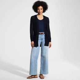 LANDS' END Langer offener Soft Flow Ajour-Cardigan aus Leinenmix f&uuml;r Damen, Damen, size: regular, Blau, Baumwolle/Leinen/Lyocell (Viskose), by Lands' End