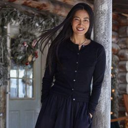 LANDS' END Kaschmir-Cardigan mit rundem Ausschnitt in Petite-Gr&ouml;&szlig;e, Damen, size: petite, Schwarz, Kaschmir, by Lands' End