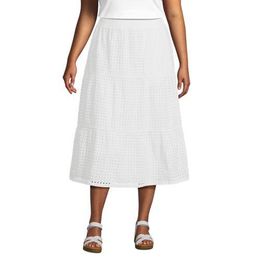LANDS' END Midi-Schlupfrock aus Baumwoll-Lochstickerei, Damen,  Wei&szlig;, Baumwolle, by Lands' End
