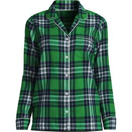 LANDS' END Gemustertes Pyjamahemd aus reinem Baumwoll-Flanell f&uuml;r Damen, Damen, size: regular, Gr&uuml;n, Baumwolle, by Lands' End