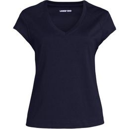 LANDS' END Supima-Shirt mit V-Ausschnitt und Kapp&auml;rmeln f&uuml;r Damen in Plus-Gr&ouml;&szlig;e, Damen, size: plus, Blau, Baumwolle, by Lands' End
