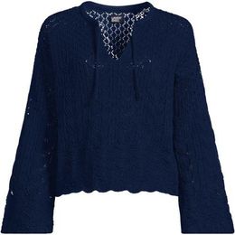 LANDS' END Baumwollpullover mit Ajourmuster f&uuml;r Damen, Damen, size: regular, Blau, Baumwoll-Mischung/Polyester-Mischung, by Lands' End