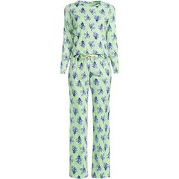 LANDS' END Gemustertes Pyjama-Set aus Baumwoll-Jersey, Damen,  Gr&uuml;n, Elasthan/Baumwoll-Mischung, by Lands' End