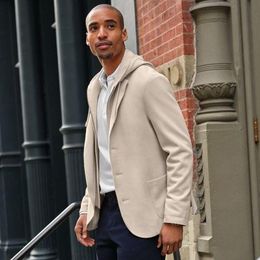 LANDS' END Strick-Blazer mit abnehmbarer Kapuze, Herren,  Wei&szlig;, Elasthan/Baumwoll-Mischung/Polyester-Mischung, by Lands' End